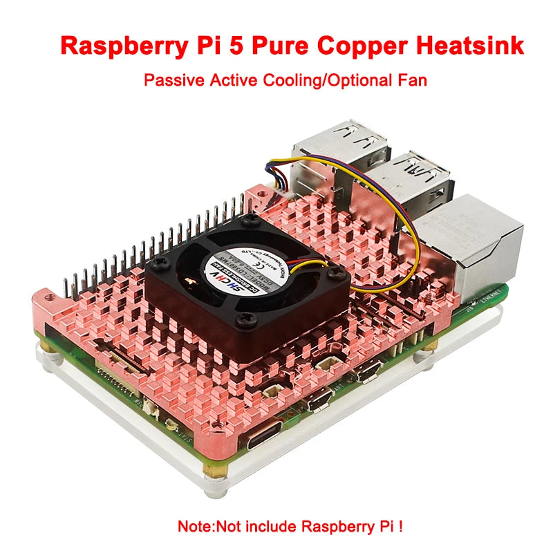 Custom Pi 5 Pure Copper Heatsink Acrylic Base Case Optional Fan Passiv ...